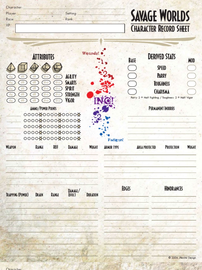 Savage Worlds - Character Sheet Color | PDF | Role Playing Games | Role ...