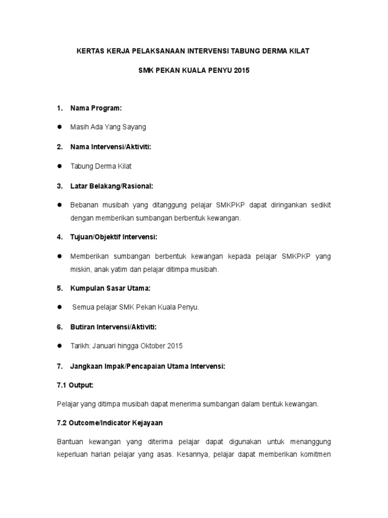 Kertas Kerja Tabung Derma Kilat | PDF