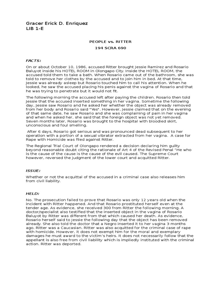 PEOPLE VS. RITTER and GENOSA Supreme Court Cases | PDF | Domestic ...