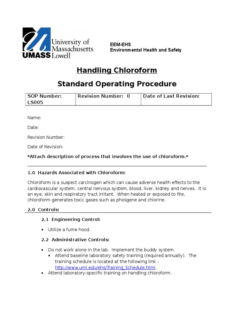 SOP For Handling Chloroform - tcm18-139804 | PDF | Chloroform ...