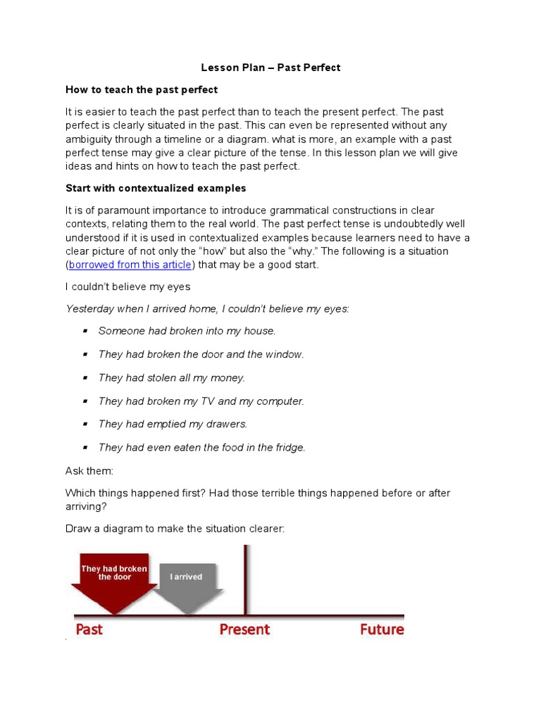 Lesson Plan - Past Perfect | PDF | Perfect (Grammar) | Grammatical Tense