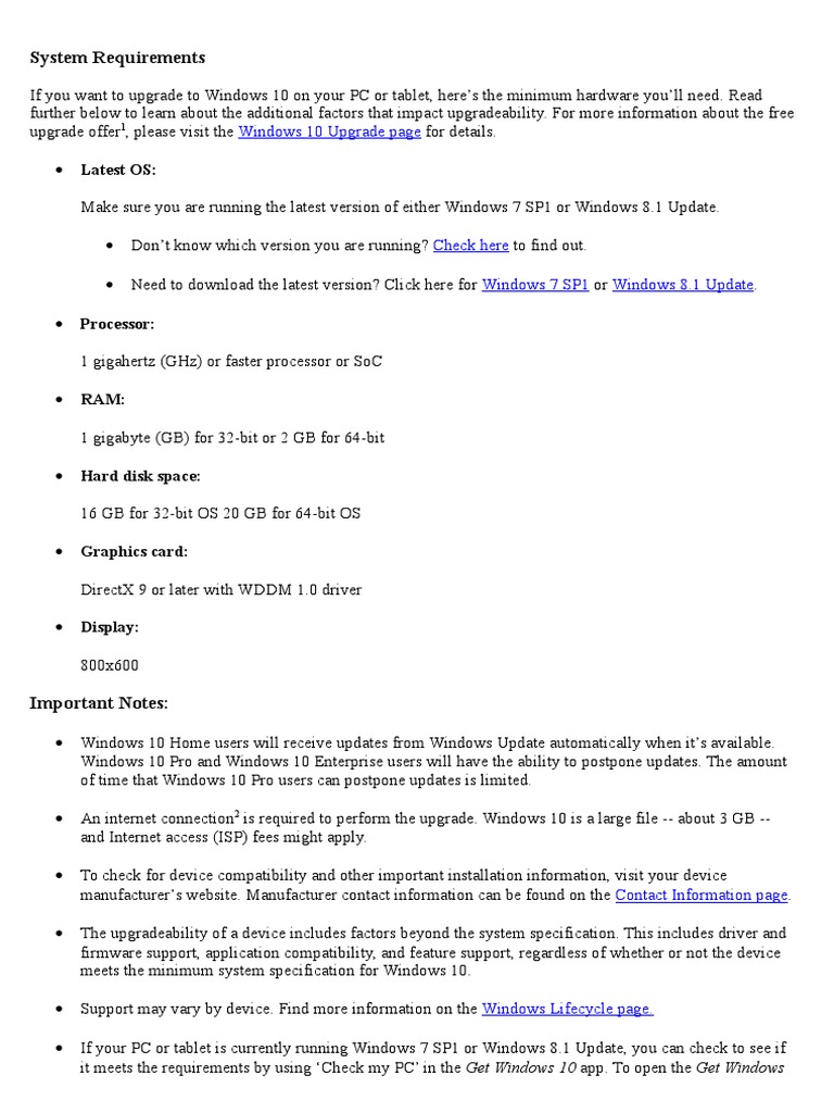 System Requirements: Latest OS | PDF | Windows 10 | Microsoft Windows