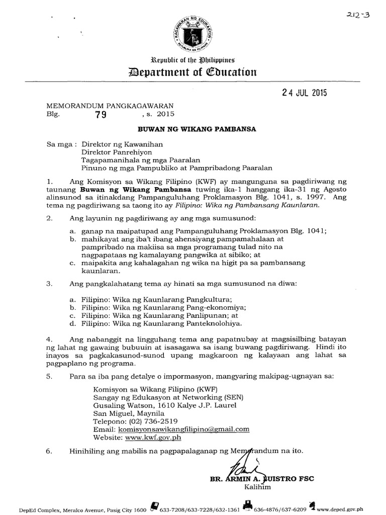 Buwan NG Wika DepEd Memo | PDF