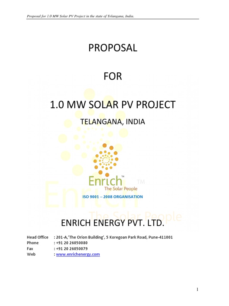 1 MW Solar PV Project Proposal in Telangana | PDF | Photovoltaics ...