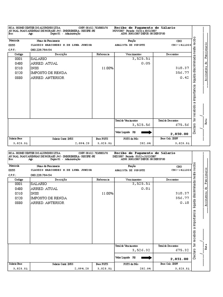Contra Cheque | PDF | Renda | Pagamentos