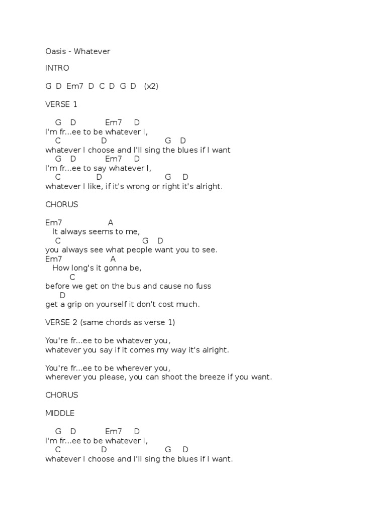 Oasis - Whatever Chords Guide | PDF | Poetry