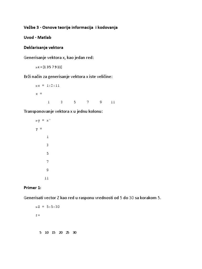 Vezbe 3 Kodovanje U Matlab-U | PDF