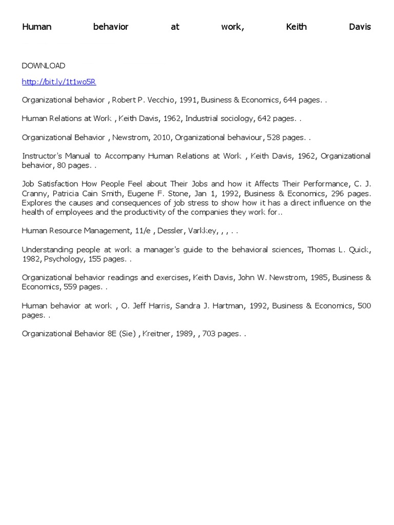 Human Behavior at Work | PDF | Organizational Behavior | Economics