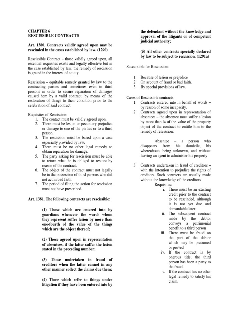 Understanding Rescissible Contracts | PDF | Rescission | Fraud