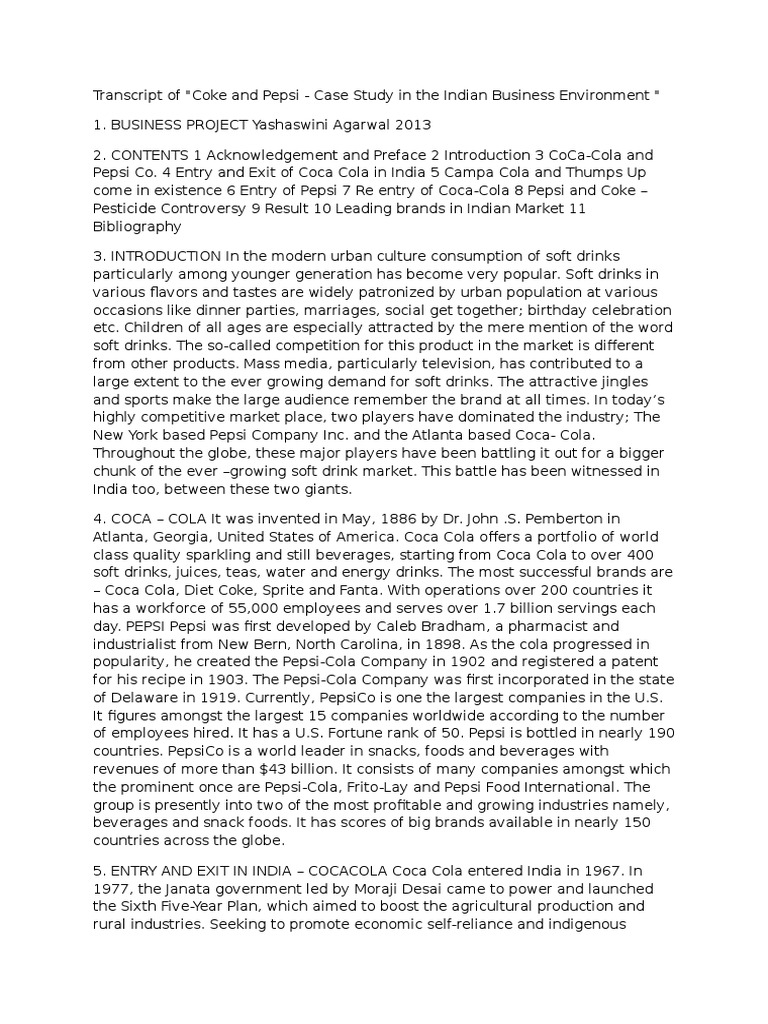 Coke And Pepsi Pdf Coca Cola Pepsi Co