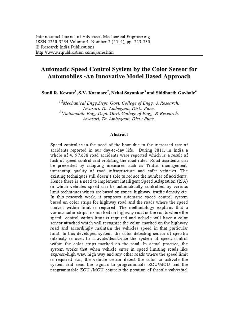 Automatic Speed Controller in Schools and Colleges | PDF | Traffic ...