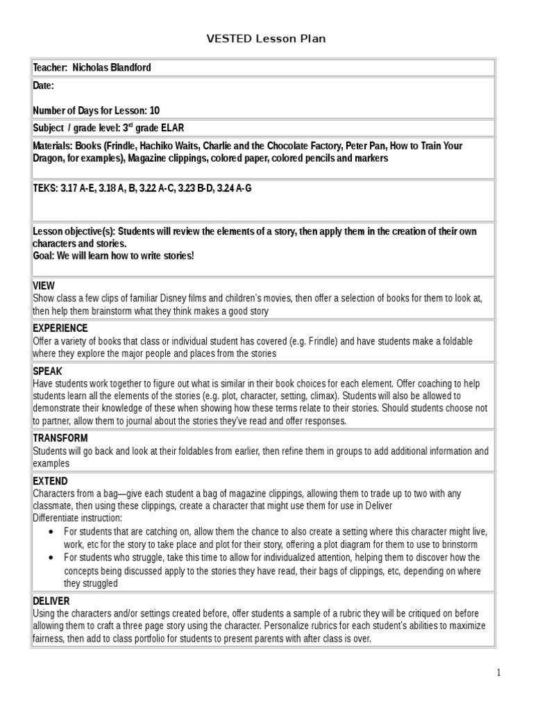 Third Grade ELAR Lesson Plan | PDF