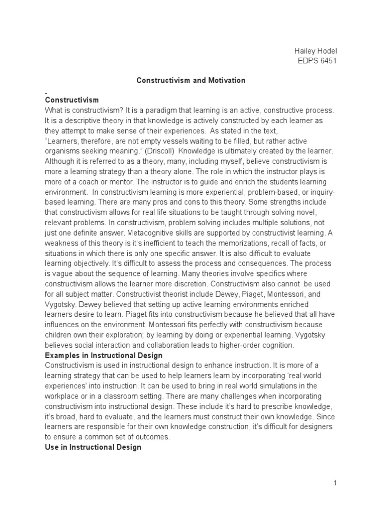 Contructivism and Motivation | PDF | Constructivism (Philosophy Of ...