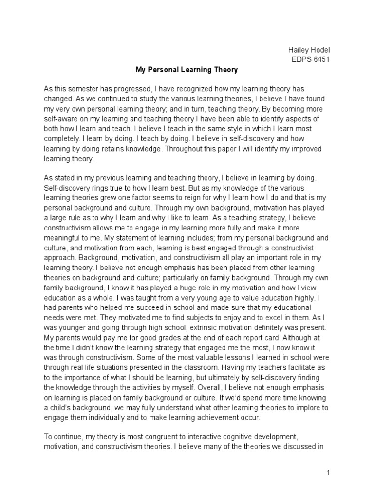 My Personal Learning and Teaching Theory - Final Paper | PDF ...