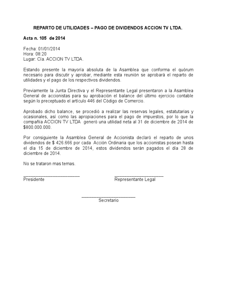 Anexo Acta Reparto de Utilidades | PDF
