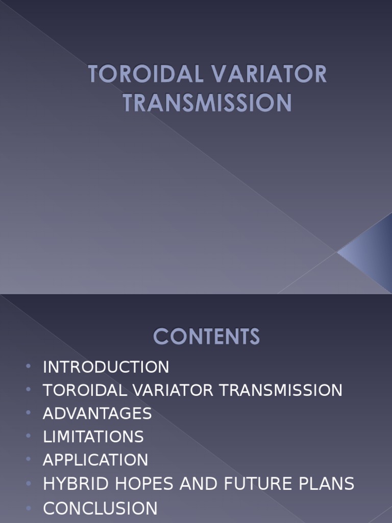 Toroidal Variator Transmission | PDF | Hybrid Vehicle | Transmission ...