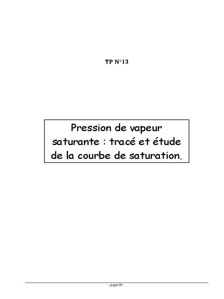 Pression de Vapeur Saturante: Tracé Et Étude de La Courbe de Saturation ...