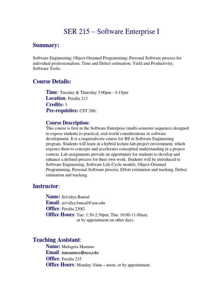 Software Enterprises Syllabus 1 Homework Software Engineering