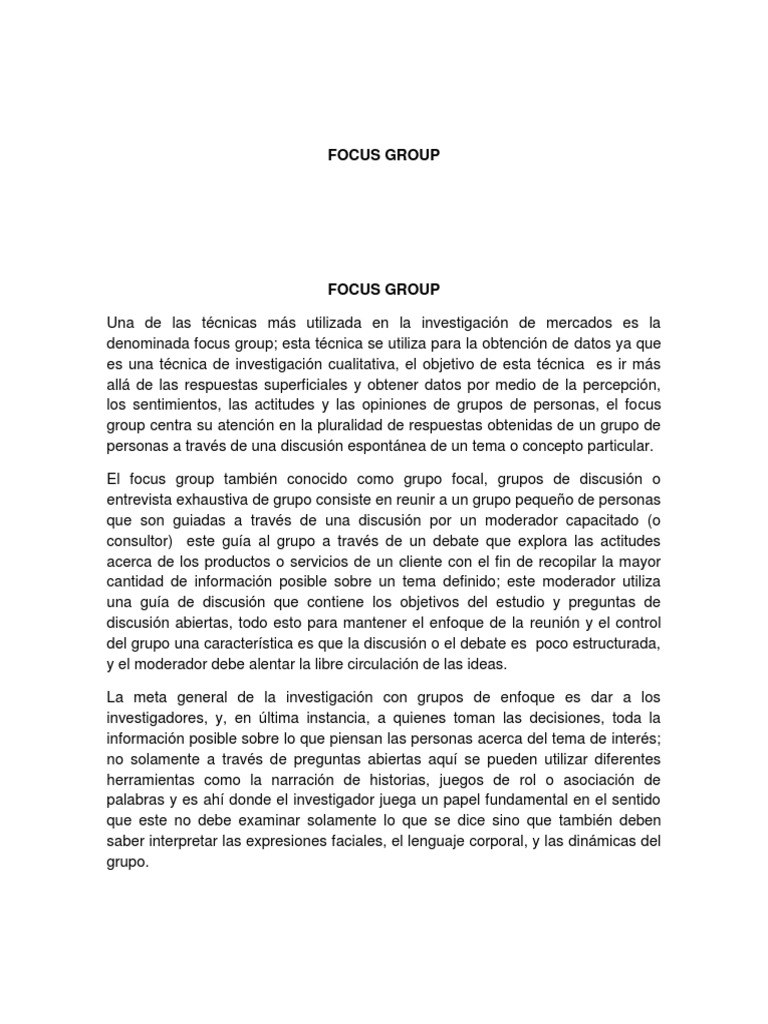 Focus Group | PDF | Grupo de enfoque | Epistemología