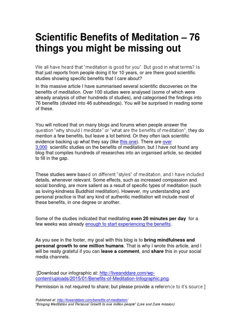 Scientific Benefits of Meditation | PDF | Mindfulness | Meditation