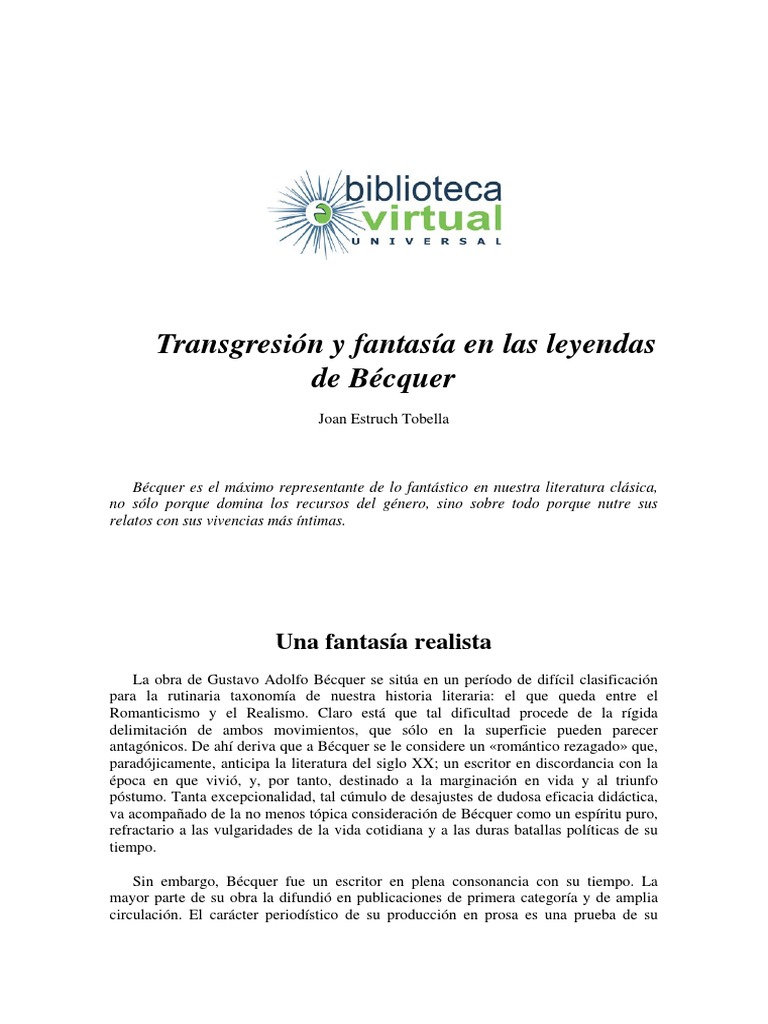 Becquer Leyendas - Transgresion y Fantasia | PDF