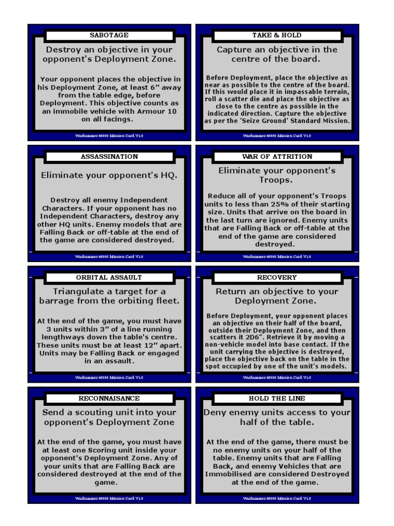 w40k Mission Cards | PDF | Military Operations | Conflicts