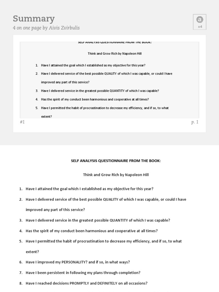 Self Analysis Questionnaire1 | PDF | Psychological Concepts