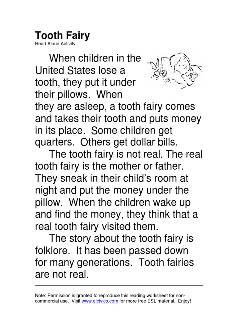 Tooth Fairy: Read Aloud Activity | PDF