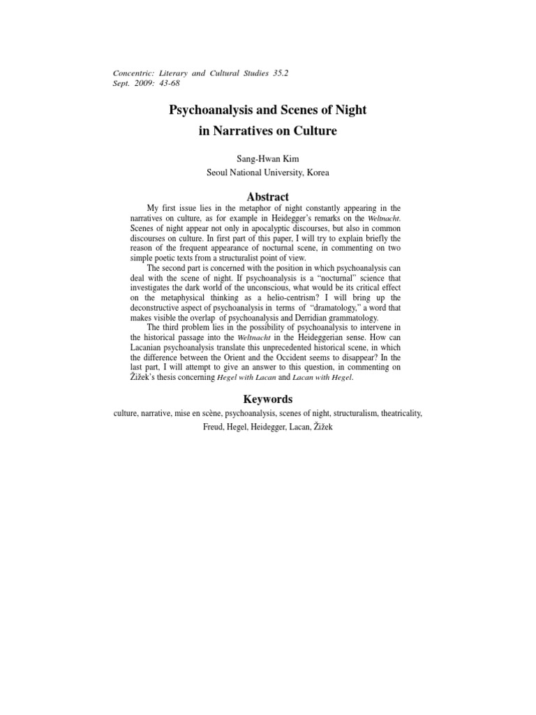 Psychoanalysis and Scenes of Night in Narratives On Culture | PDF ...