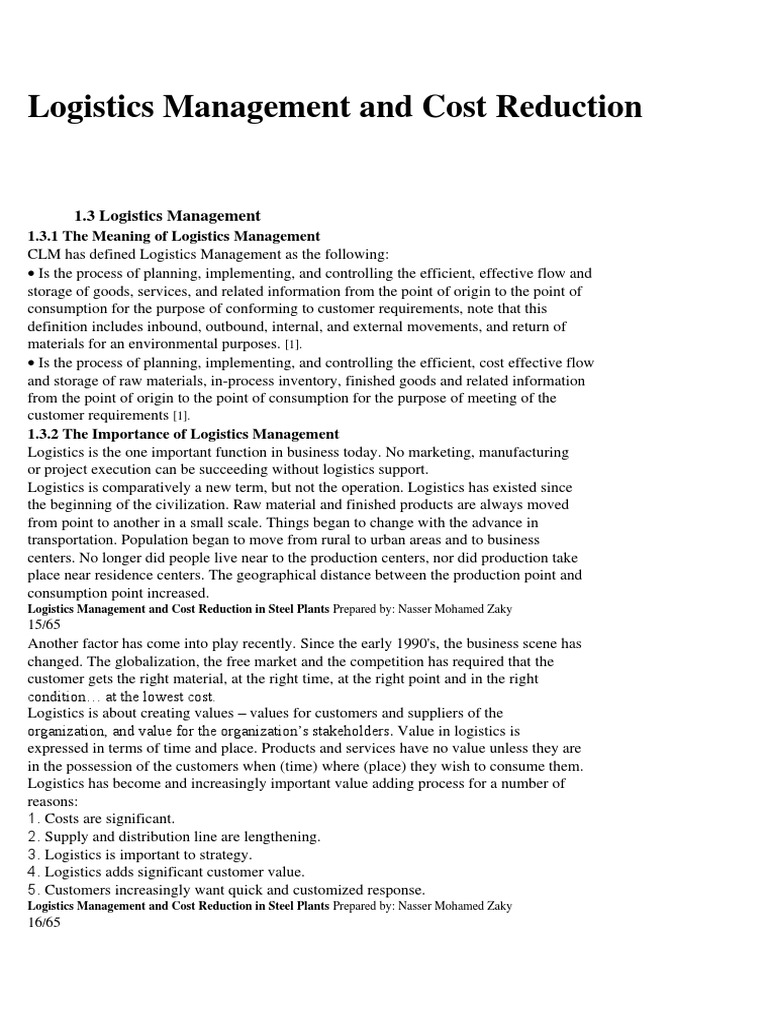 Logistics Management and Cost Reduction | PDF | Logistics | Warehouse