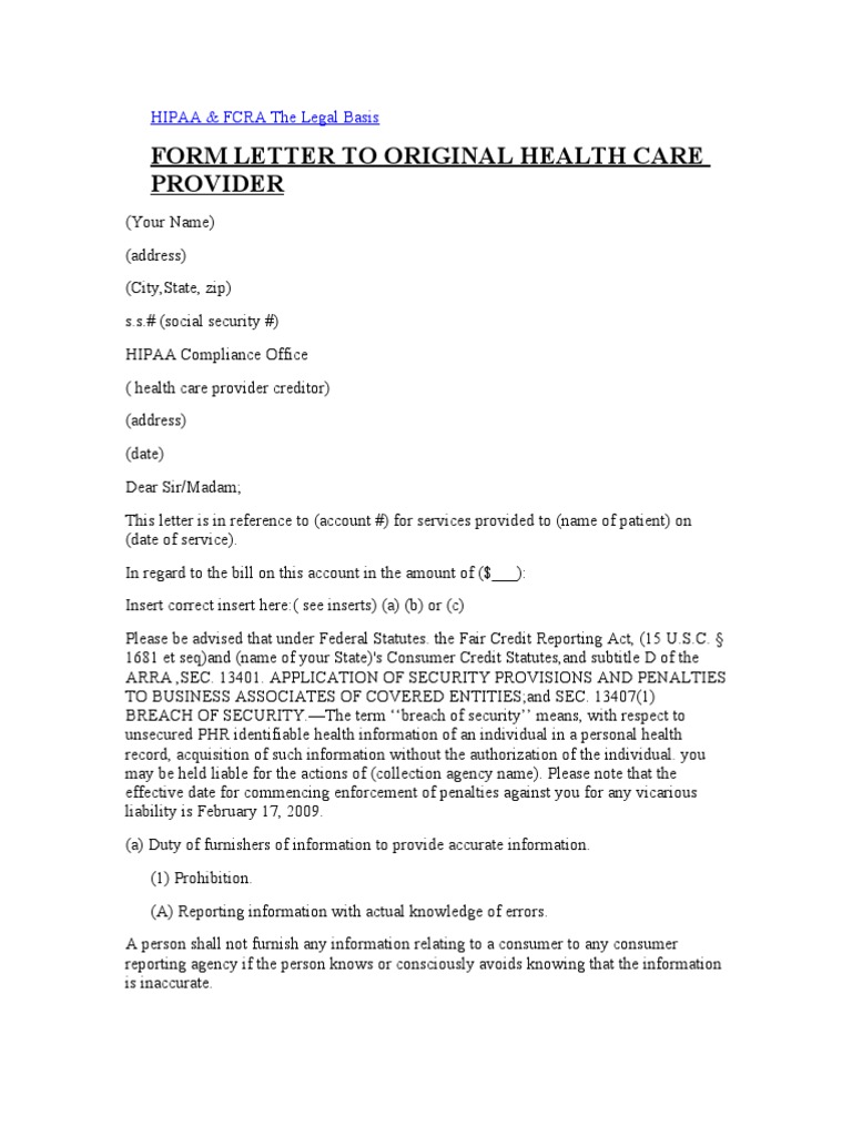 HIPAA Compliance Dispute Letter Template | PDF | Health Insurance ...
