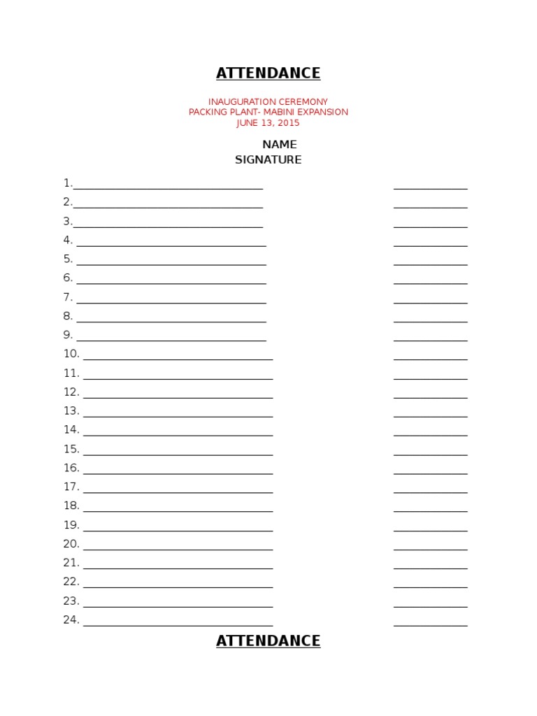 Attendance: Name Signature | PDF
