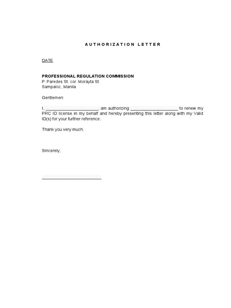 Authorization Letter for PRC ID Renewal | PDF | Business