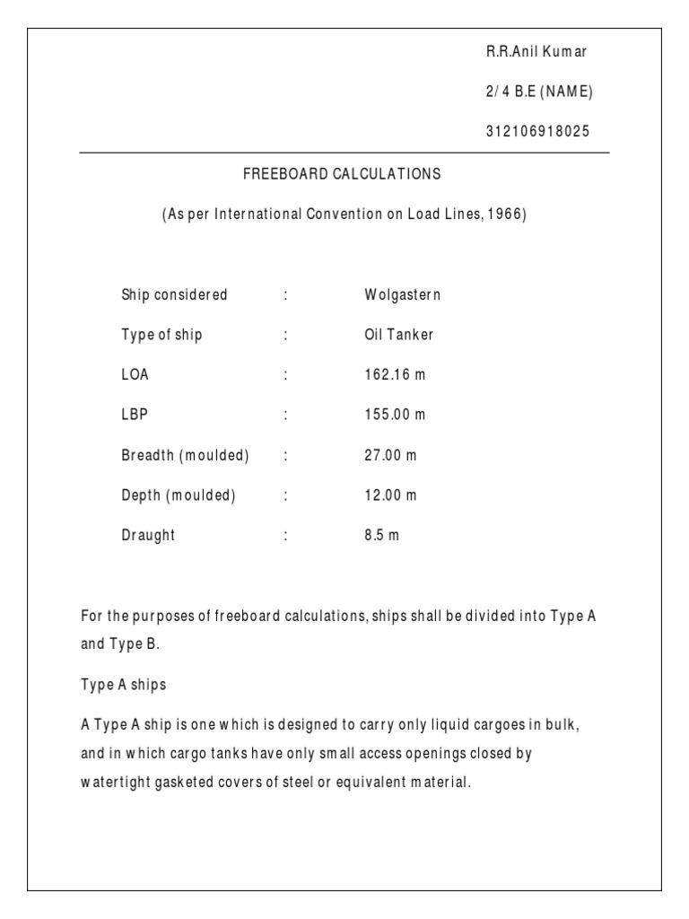 Freeboard Calculations | Download Free PDF | Hull (Watercraft) | Ships