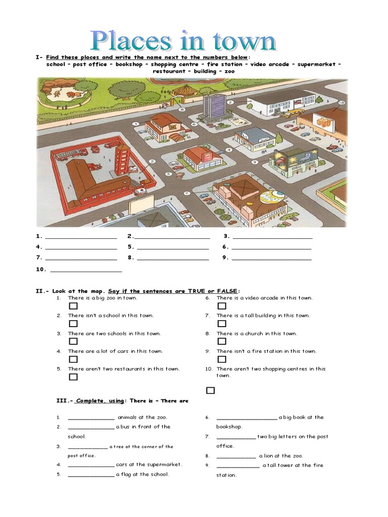 Town Map Activity and Sentence Practice | PDF | Business
