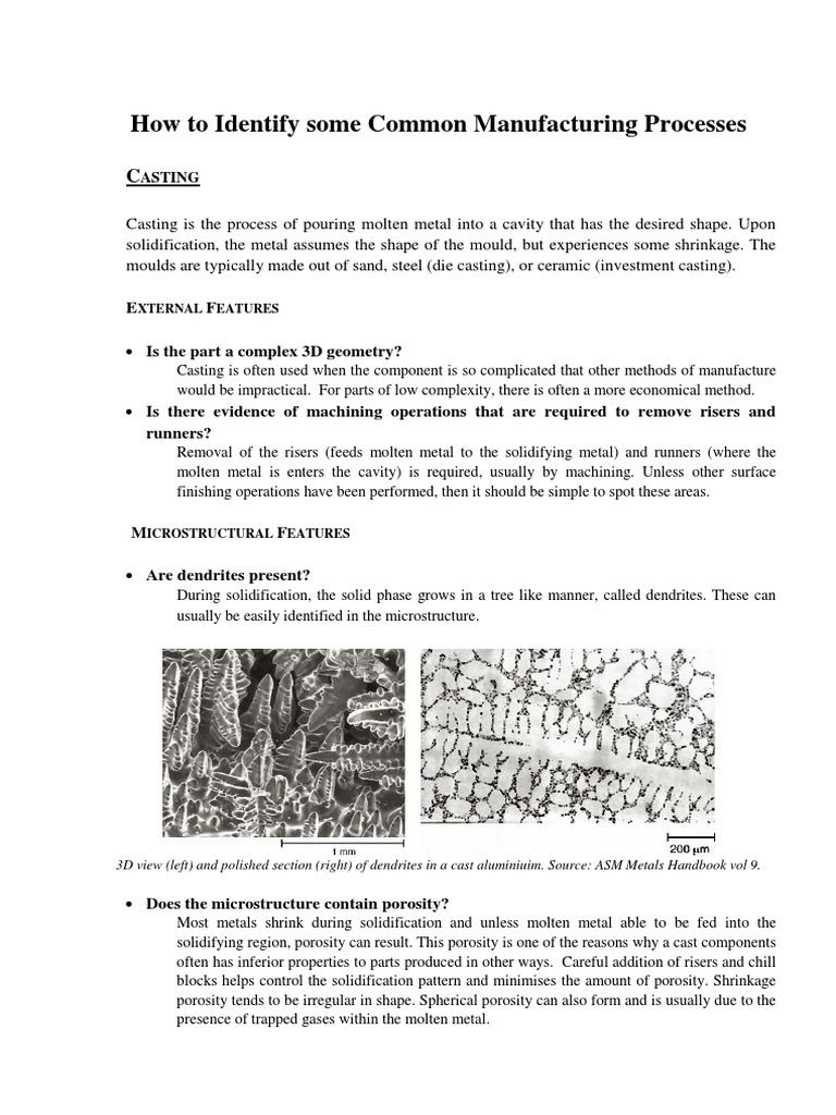 Common Manufacturing Process Identification | PDF | Casting ...