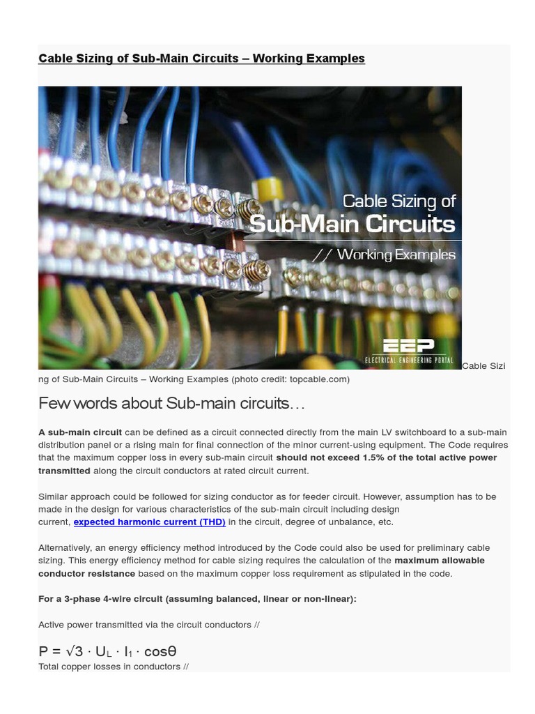 Sub-Main Circuit Cable Sizing Guide | PDF | Alternating Current ...