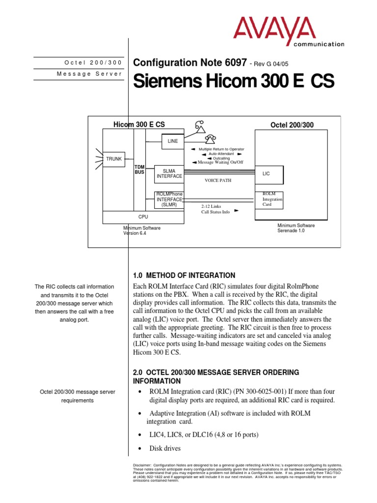 Siemens Hicom 300 E CS: Configuration Note 6097 | PDF | Voicemail | Computer Hardware