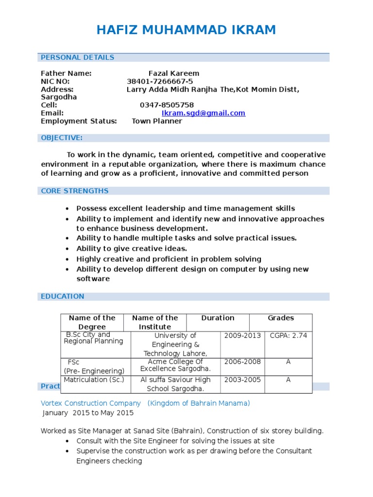 Hafiz Muhammad Ikram: Personal Details | PDF | Computing And ...