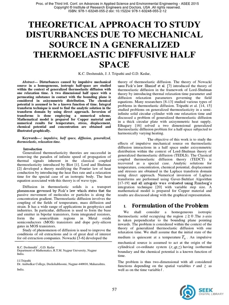Theoretical Approach To Study Disturbances Due To Mechanical Source in A Generalized ...
