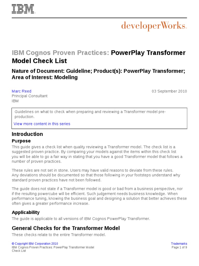 Ibm Cognos Proven Practices:: Powerplay Transformer Model Check List ...