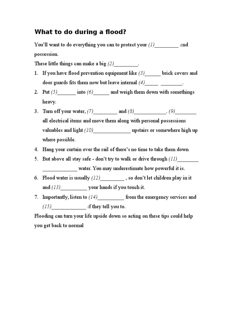 Flood Worksheet ESL | PDF