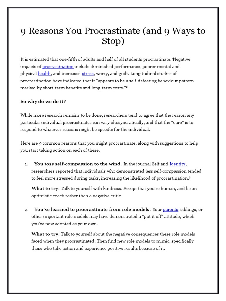 9 Reasons You Procrastinate | PDF | Procrastination | Professional Skills