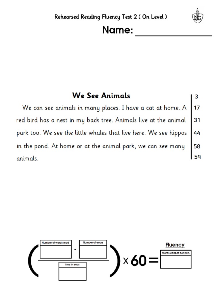 Reading Fluency On Level - We See Animals | PDF