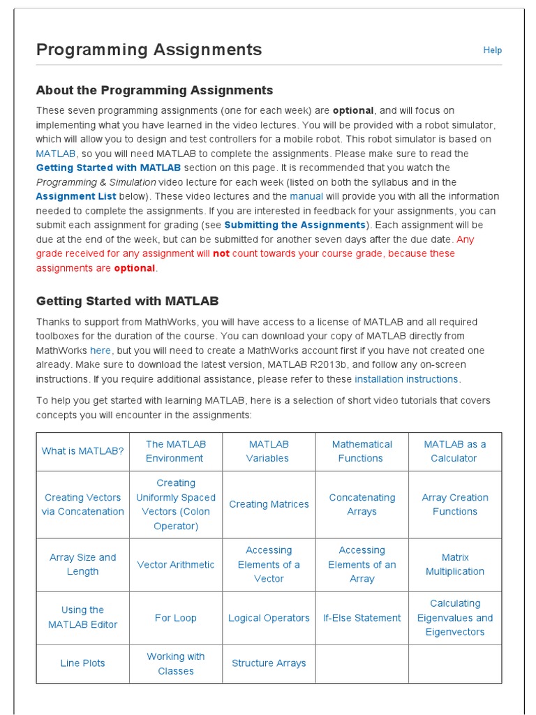 About The Programming Assignments | PDF | Matlab | Matrix (Mathematics)