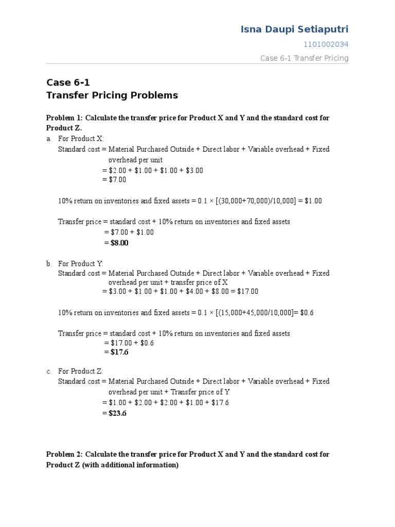 Case 6-1 Transfer Pricing Problem | PDF | Profit (Economics) | Profit ...
