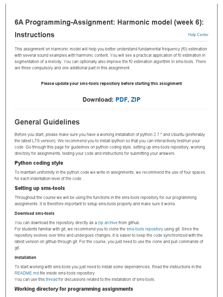Harmonic Model Programming Assignment: An Introduction to Fundamental Frequency Estimation and ...