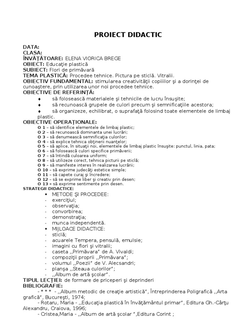 Proiect Didactic | PDF