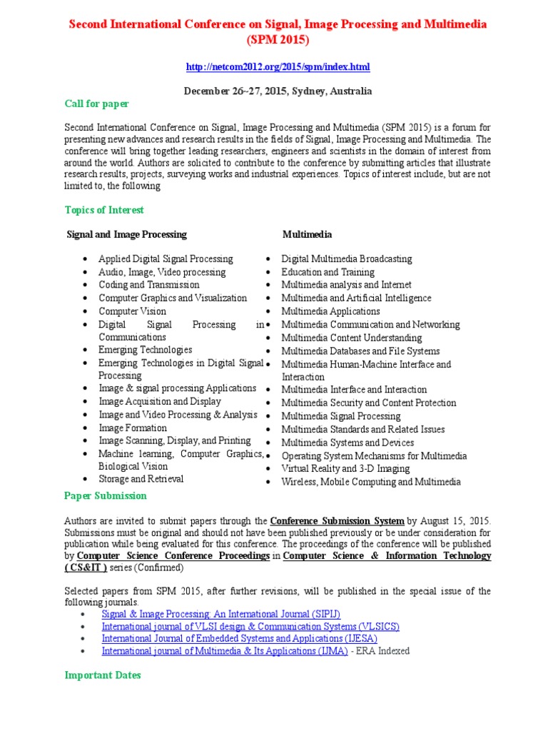 Second International Conference On Signal, Image Processing and ...