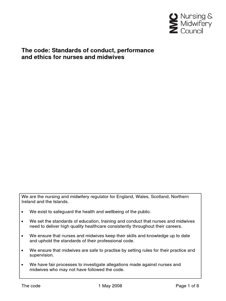 NMC Code - Standards of Conduct, Performance and Ethics For Nurses and ...